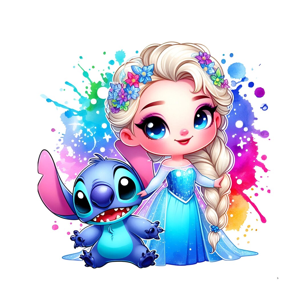 PNG Stitch and Princess Elsa Watercolor Digital Design PNG File for ...