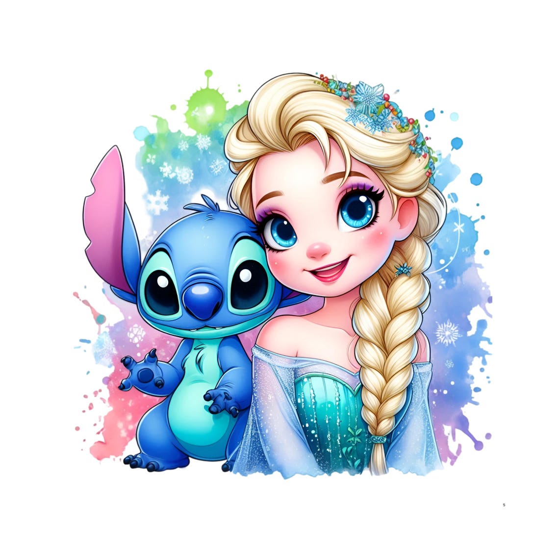 PNG Stitch and Princess Elsa Watercolor Digital Design PNG File for ...