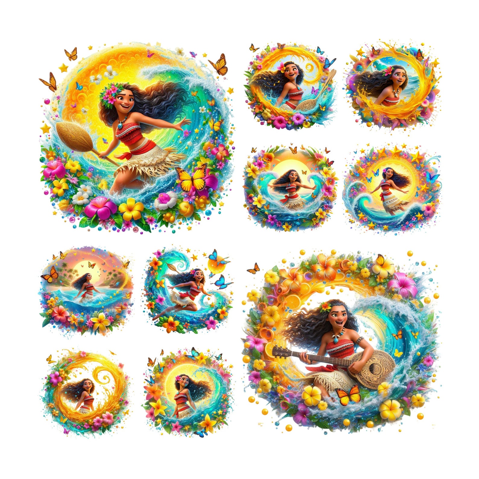 10 PNG Moana Watercolor Digital Design PNG File for Sublimation, High ...