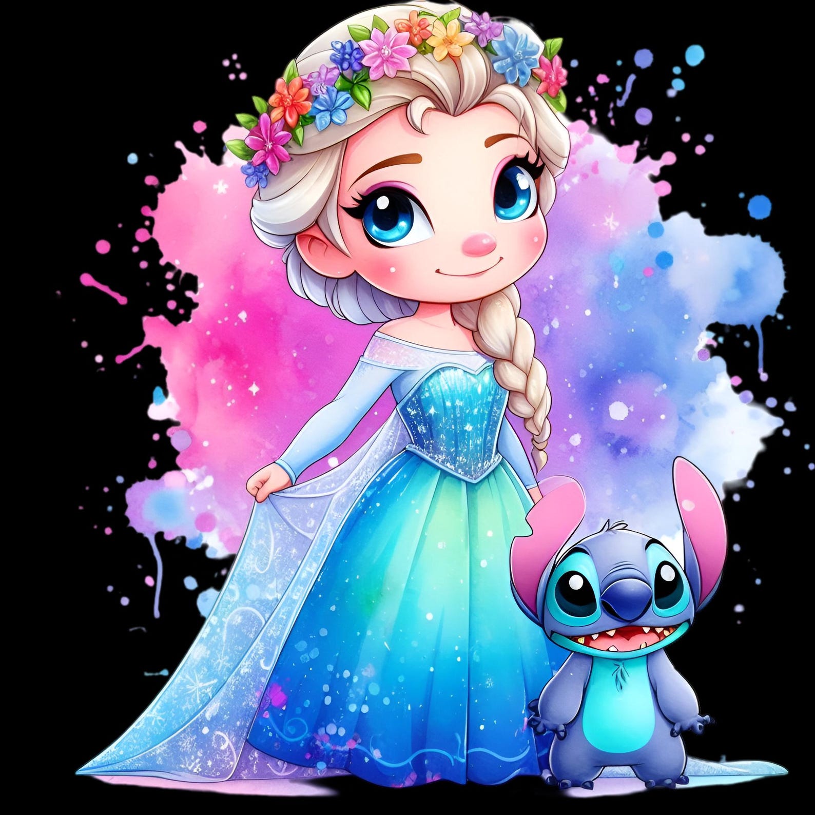 PNG Stitch and Princess Elsa Watercolor Digital Design PNG File for ...
