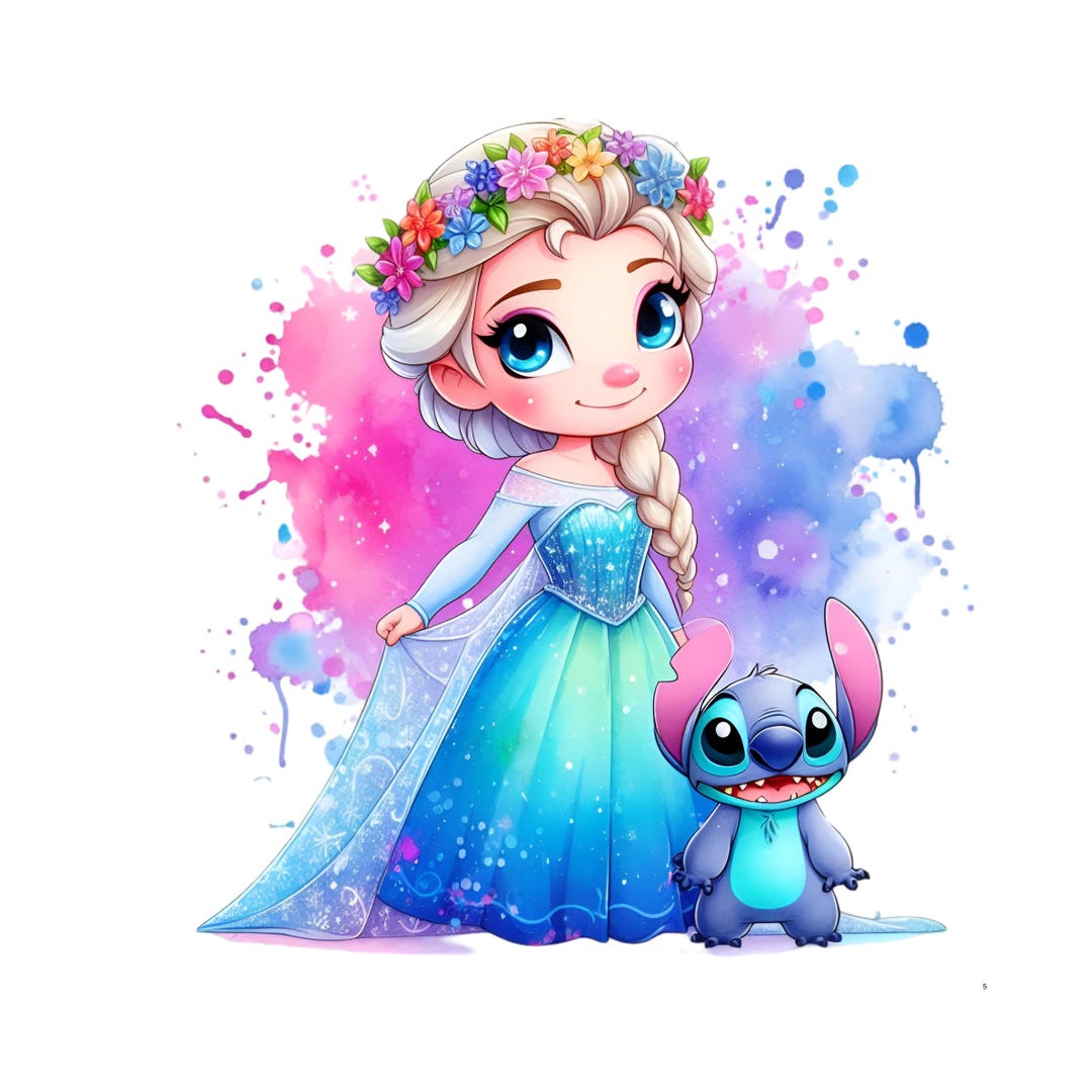 PNG Stitch and Princess Elsa Watercolor Digital Design PNG File for ...