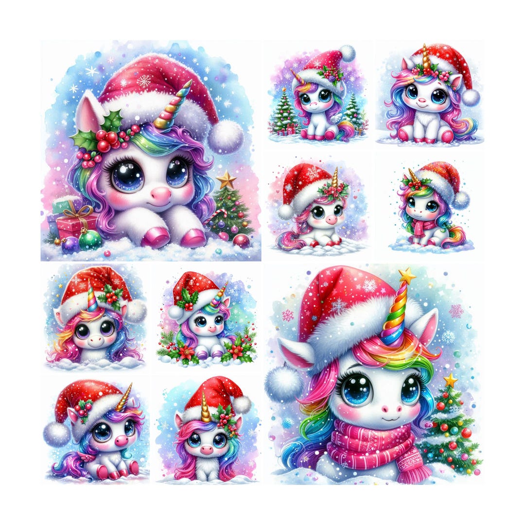10 Christmas Unicorn Clipart Bundle, Winter Unicorn Clipart, Cute ...