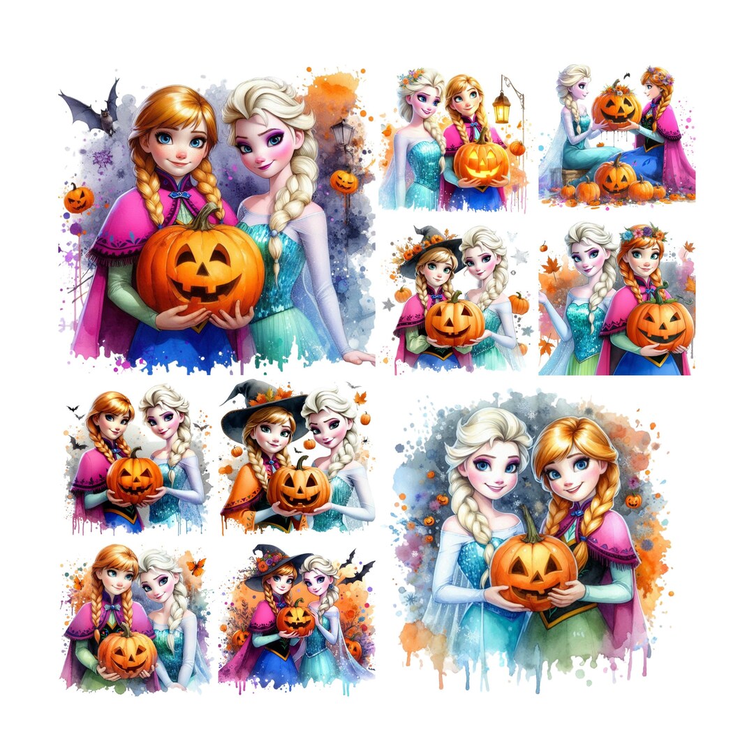 10 PNG Elsa and Anna Frozen Halloween Watercolor Digital Design PNG ...