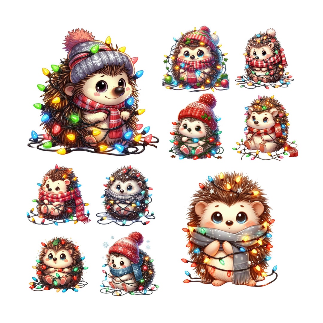 10 Watercolor Christmas Hedgehog Clipart, 10 High Quality PNG Files ...