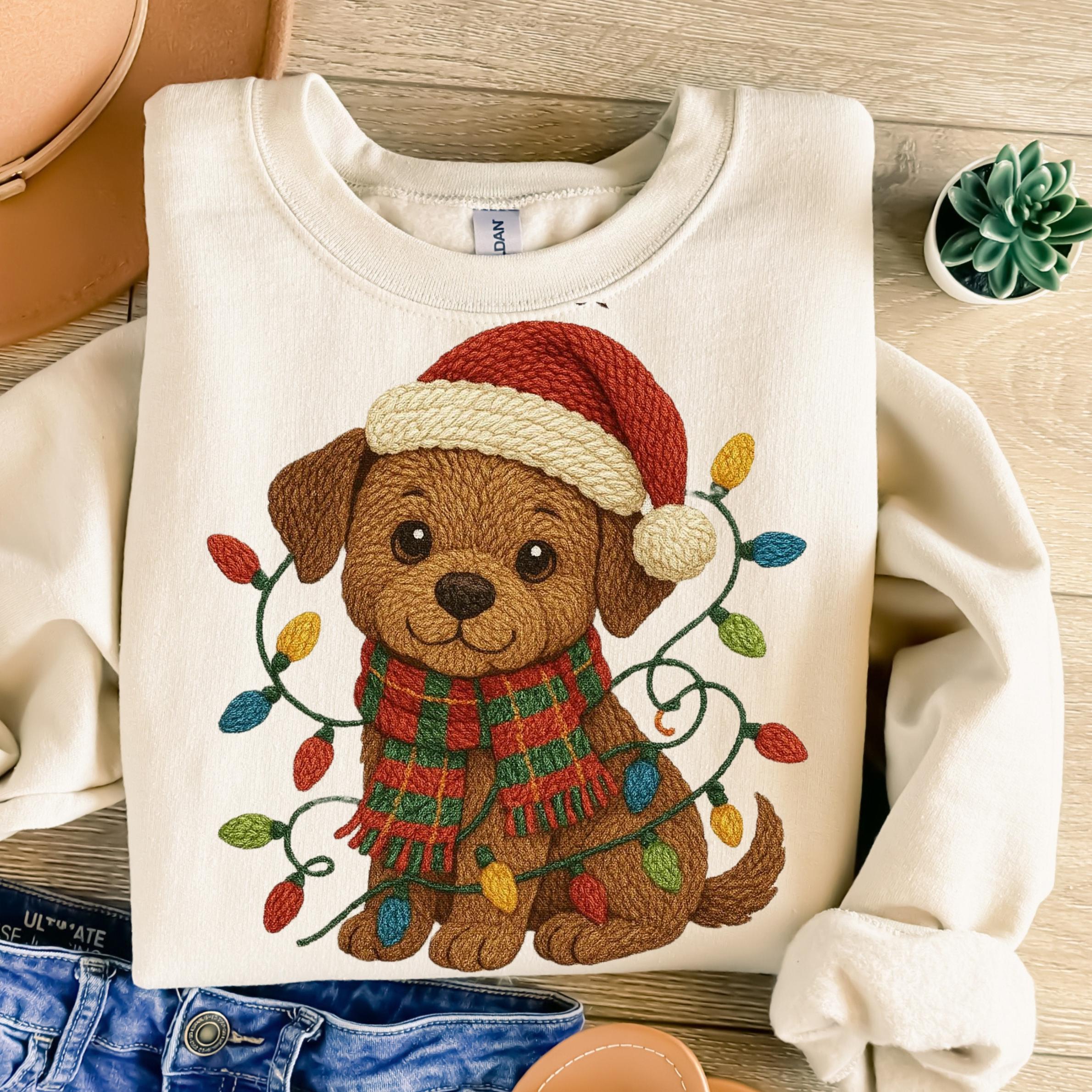 Crochet Christmas Puppy PNG, Yarn Texture Sublimation Design, Cochet ...