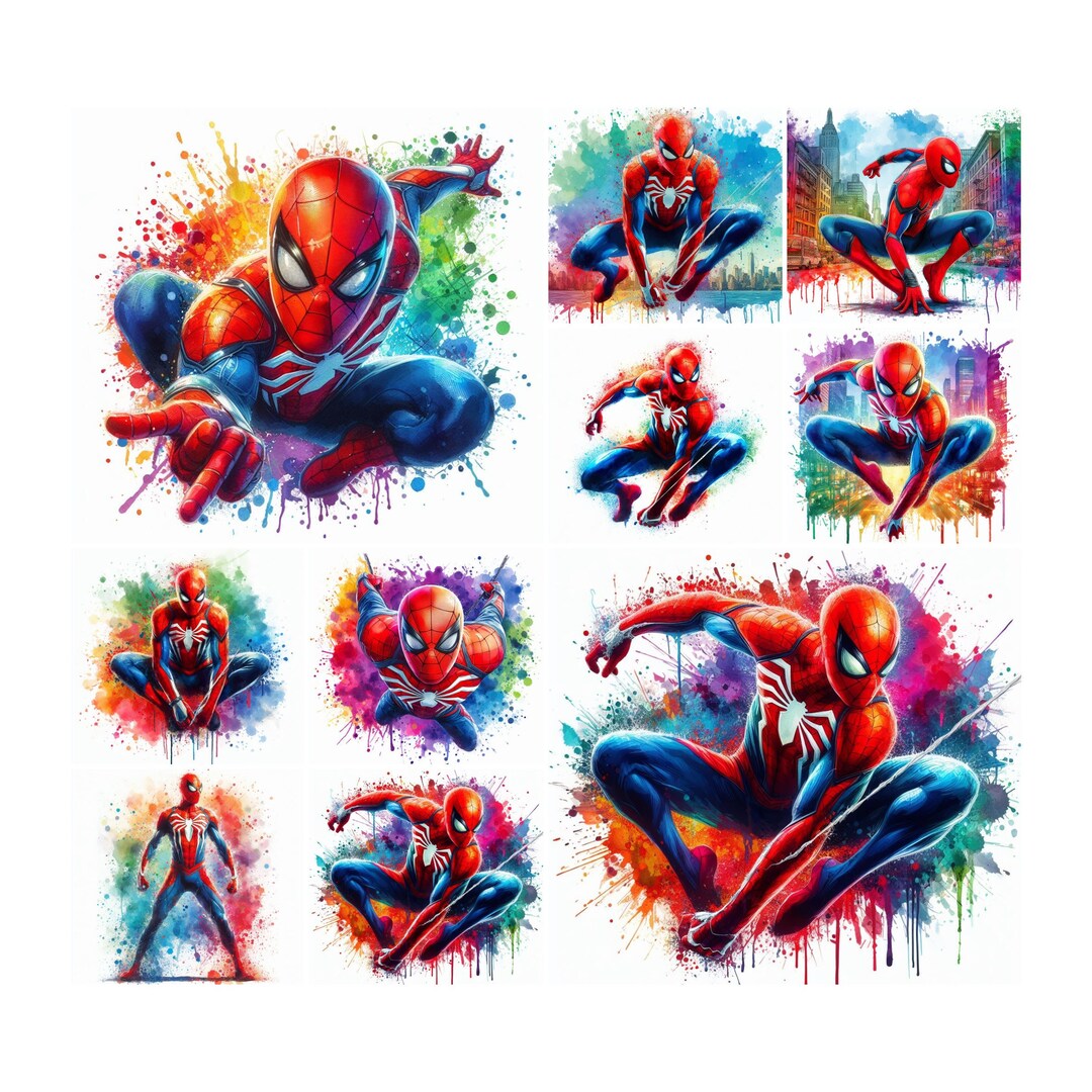 10 PNG Spiderman Splash and Watercolor Digital Design PNG File for ...