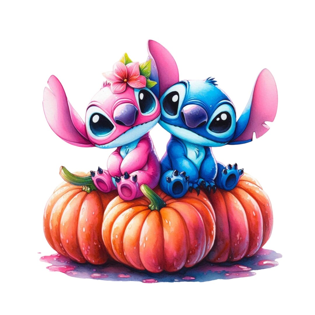 Stitch and Pink Halloween Watercolor Digital Design PNG File for ...