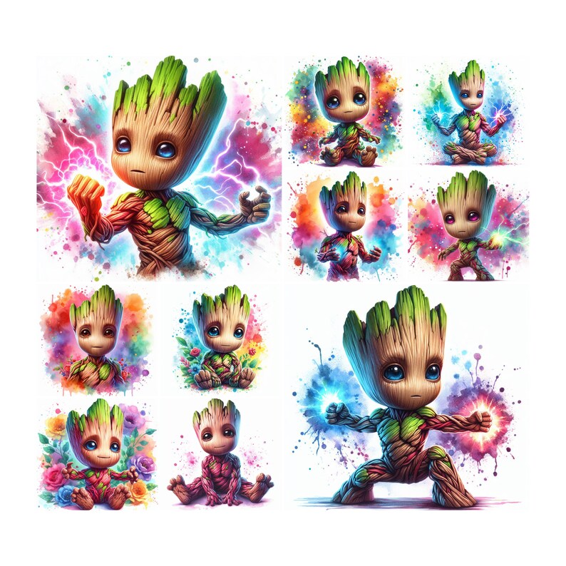 10 Groot Watercolor Splash Baby Groot Png Digital Images for Printing ...
