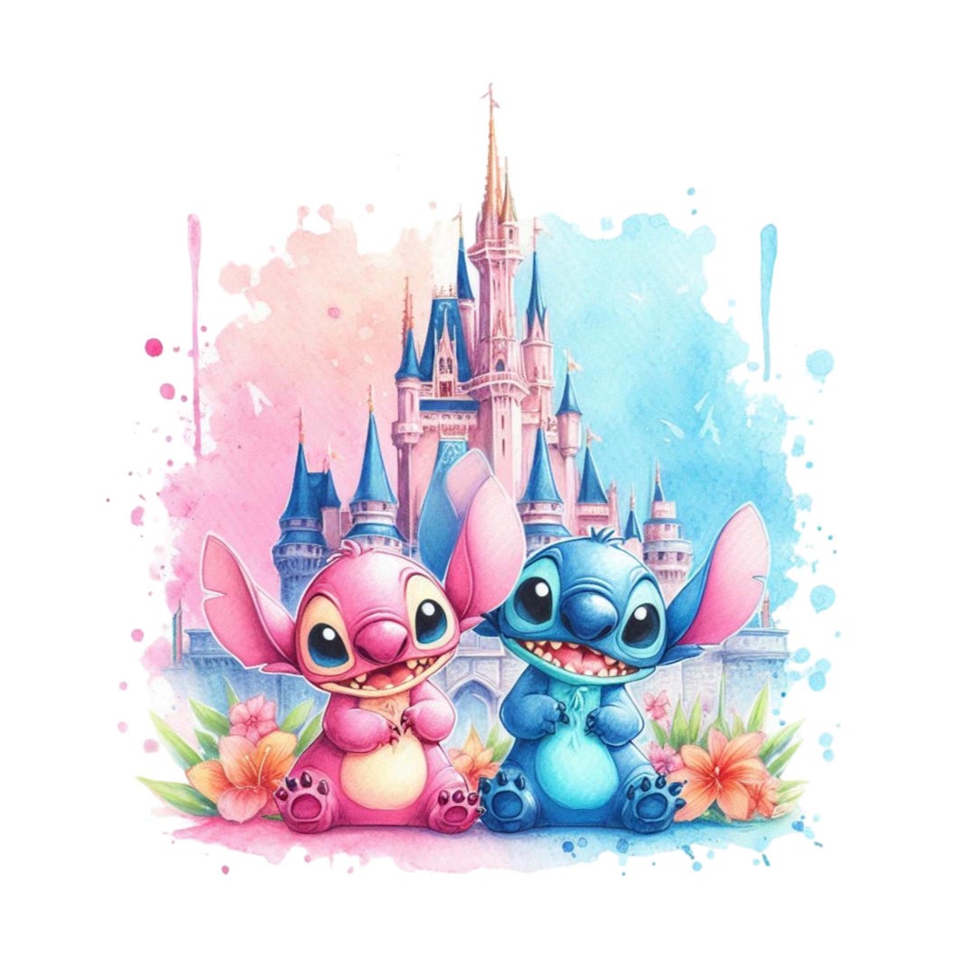 Stitch and Pink Stitch Png Watercolor Digital Design PNG File for ...