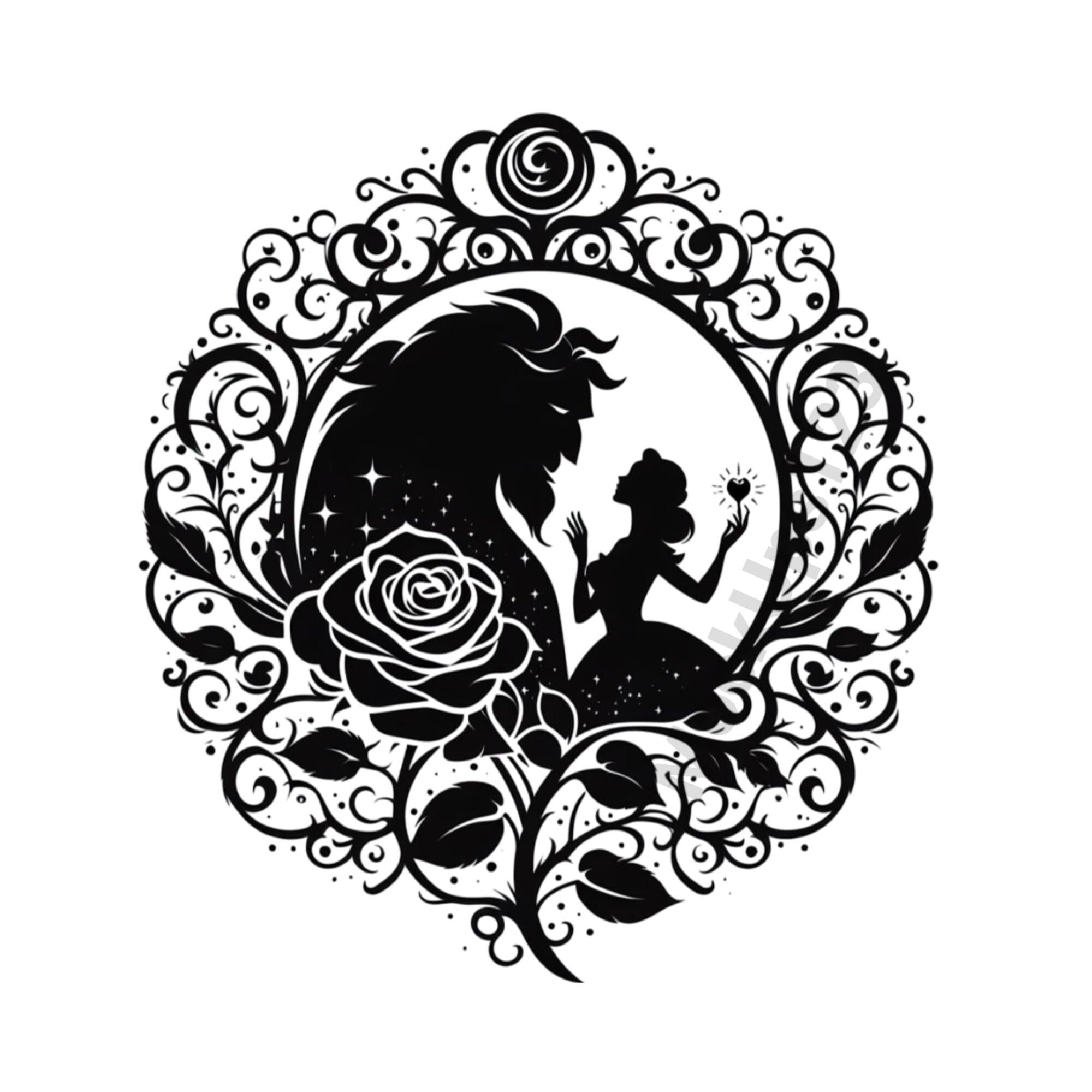 Beauty and the Beast Png, Enchanted Rose Png, Mandala Svg, Silhouette ...