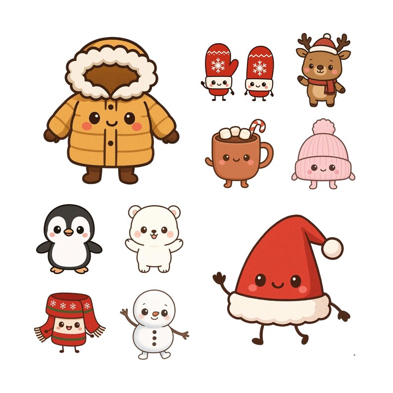 20 Kawaii Winter Animals Clipart Bundle | Cute Holiday PNG Set | Pastel ...