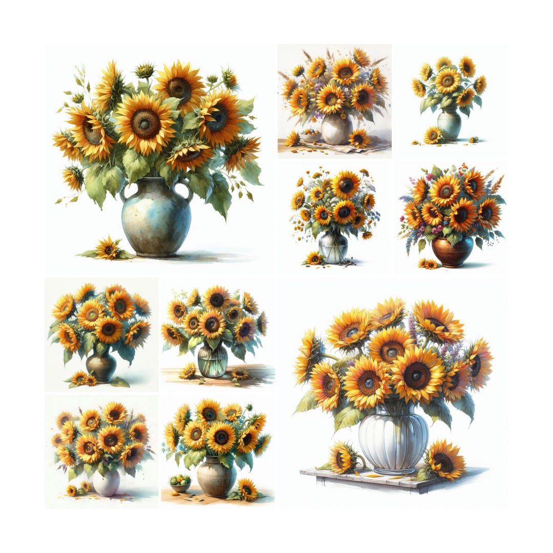 10 Sunflower Clipart Bundle Floral PNG Watercolor, Flower Png,vibrant ...