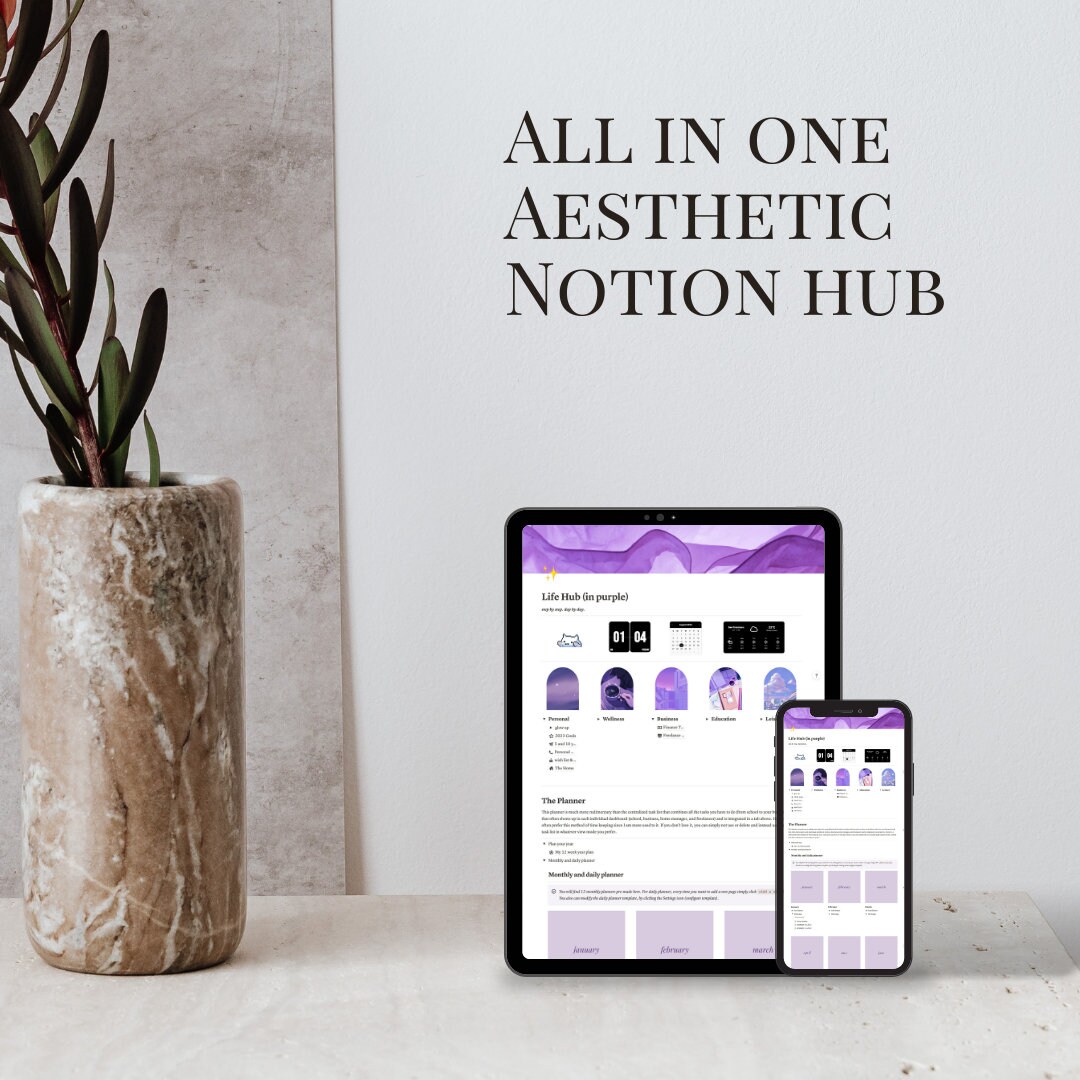 All-in-one Notion Aesthetic Life Hub in Purple - Etsy