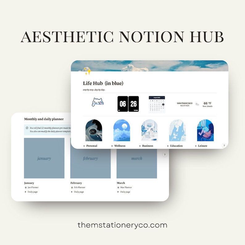 All-in-one Notion Aesthetic Life Hub in Blue - Etsy