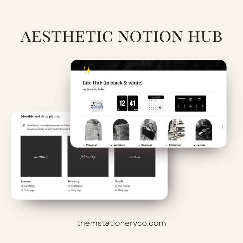 All-in-one Notion Aesthetic Life Hub in Black and White - Etsy