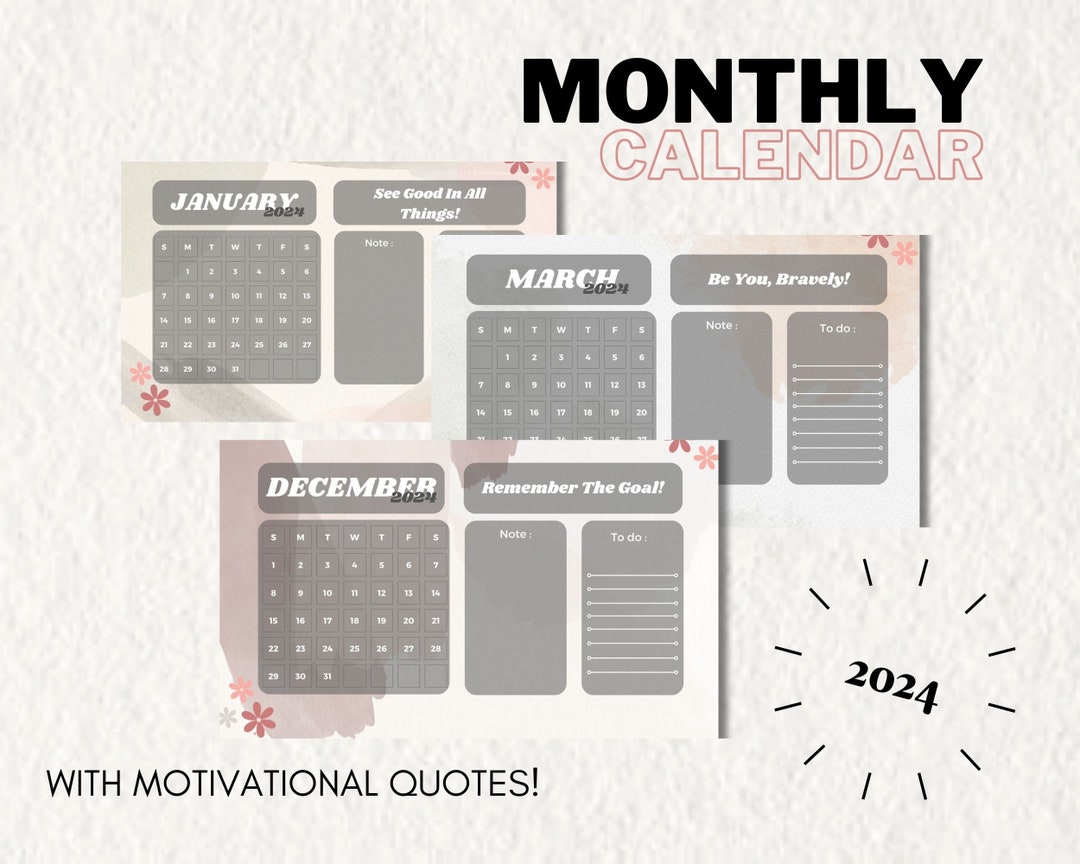 2024 Personal Digital Printable Calendar With Motivation Quotes Daily ...