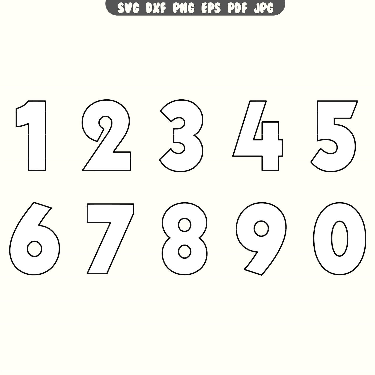 Numbers Outline SVG, Numbers Outline DXF, Numbers Outline PNG, Numbers ...