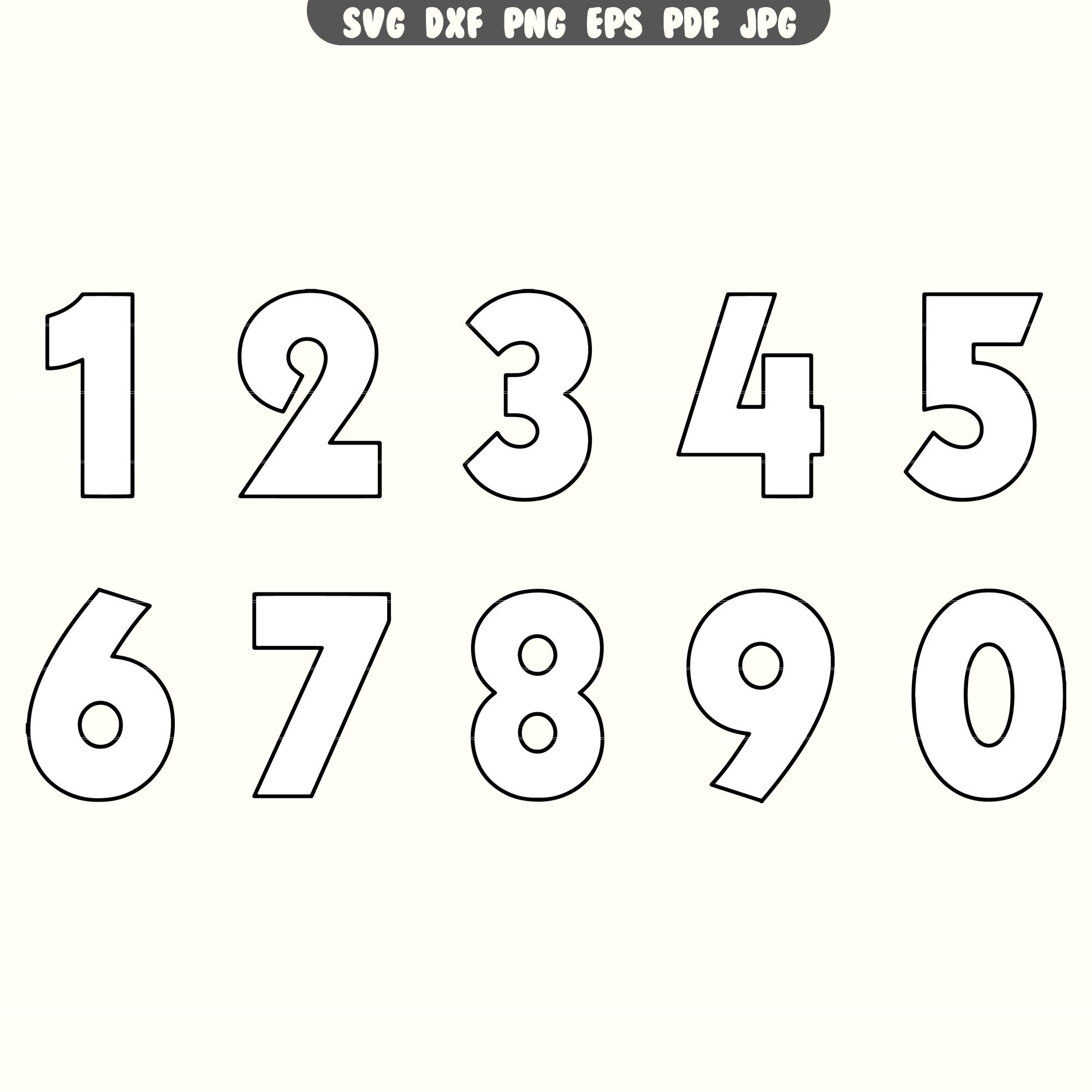 Numbers Outline SVG, Numbers Outline DXF, Numbers Outline PNG, Numbers ...