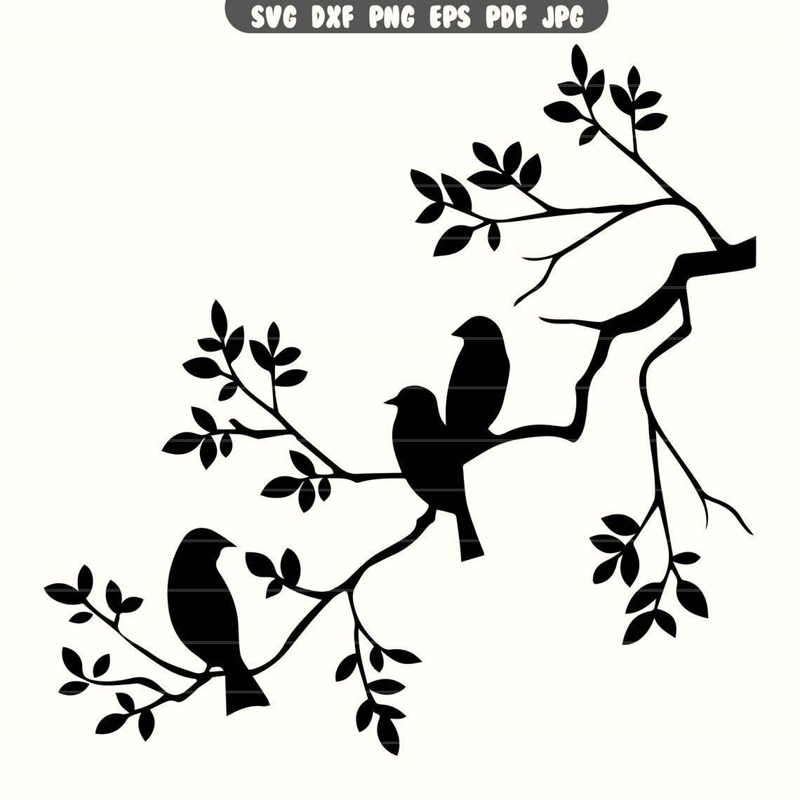 Birds on Branch SVG, Birds on Branch DXF, Birds on Branch PNG, Birds on ...