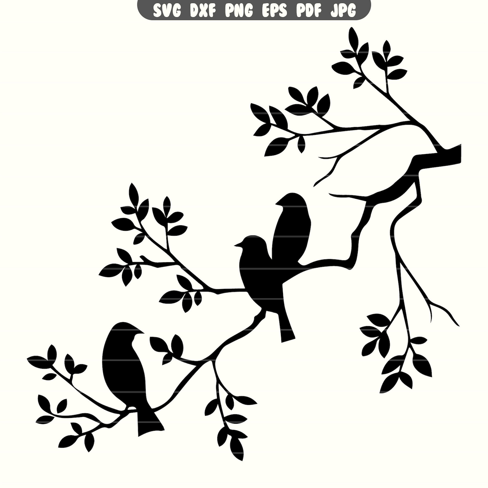 Birds on Branch SVG, Birds on Branch DXF, Birds on Branch PNG, Birds on ...