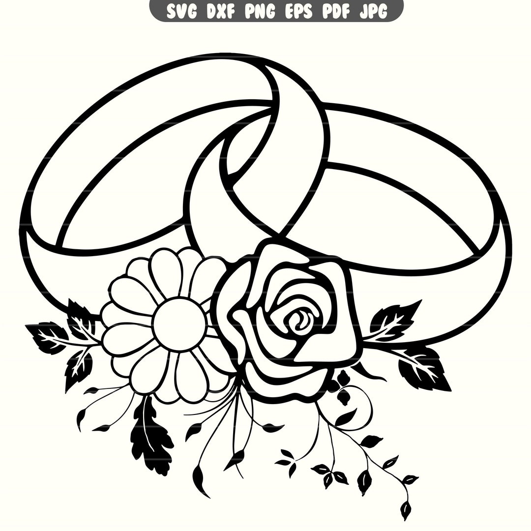 Floral Wedding Rings SVG, Wedding Rings DXF, Wedding Rings PNG, Wedding ...
