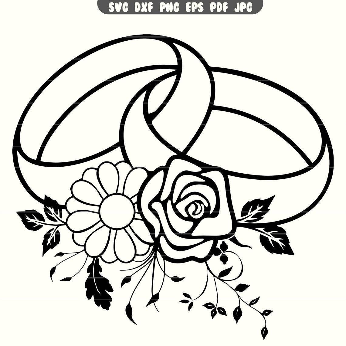 Floral Wedding Rings SVG, Wedding Rings DXF, Wedding Rings PNG, Wedding ...