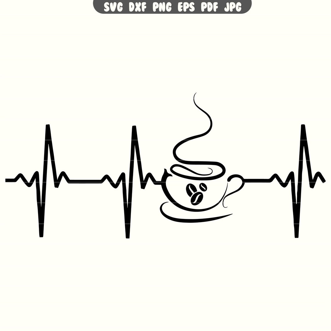 Coffee Mug Heartbeat Ekg SVG, Coffee DXF, Coffee PNG, Coffee Cut File ...