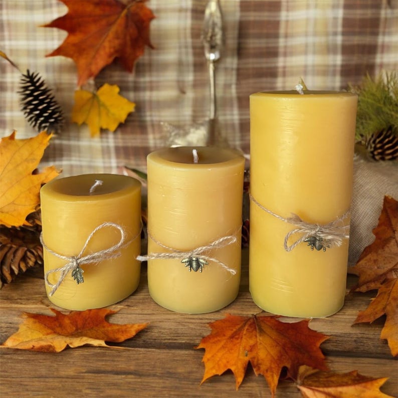 Large Beeswax 3” Pillar Candles | 100% Pure Beeswax| Long, Clean Burn ...