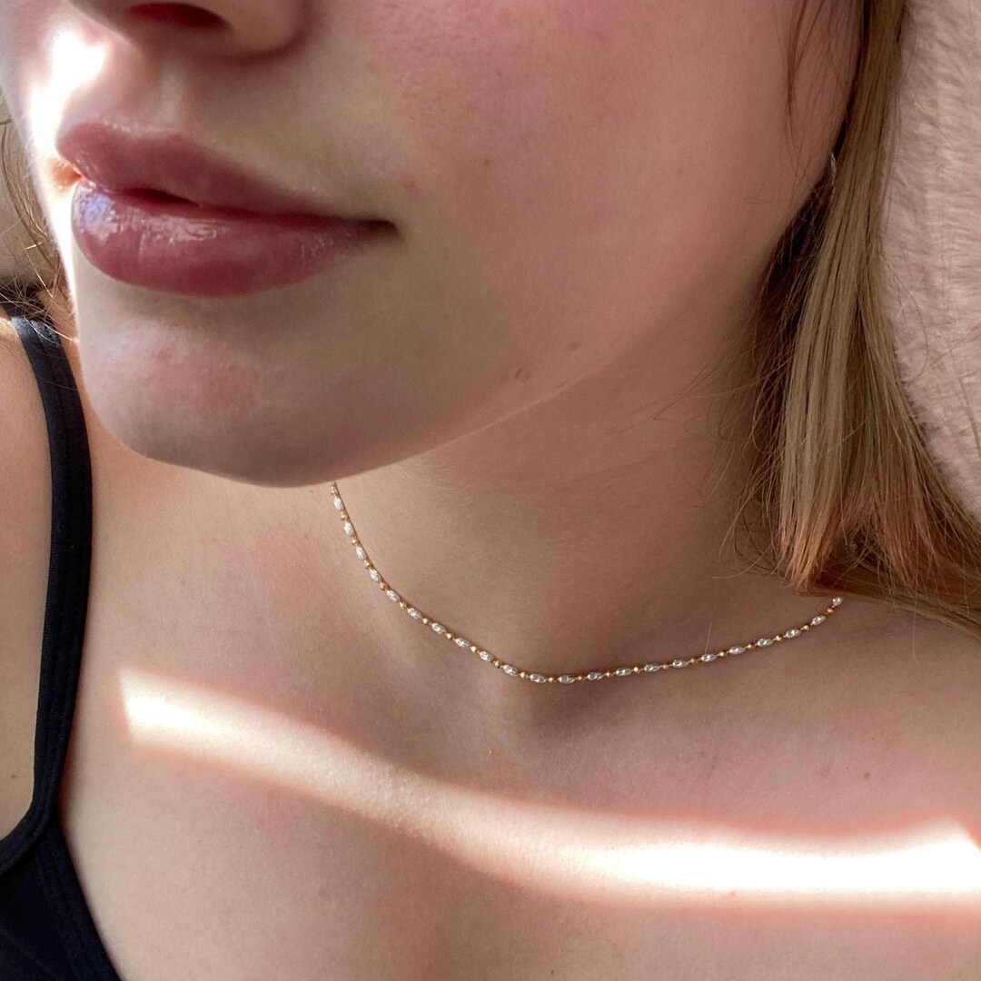 The Two-tone Beaded Necklace Two Tone Mixed Metal Gold Plated Sterling ...