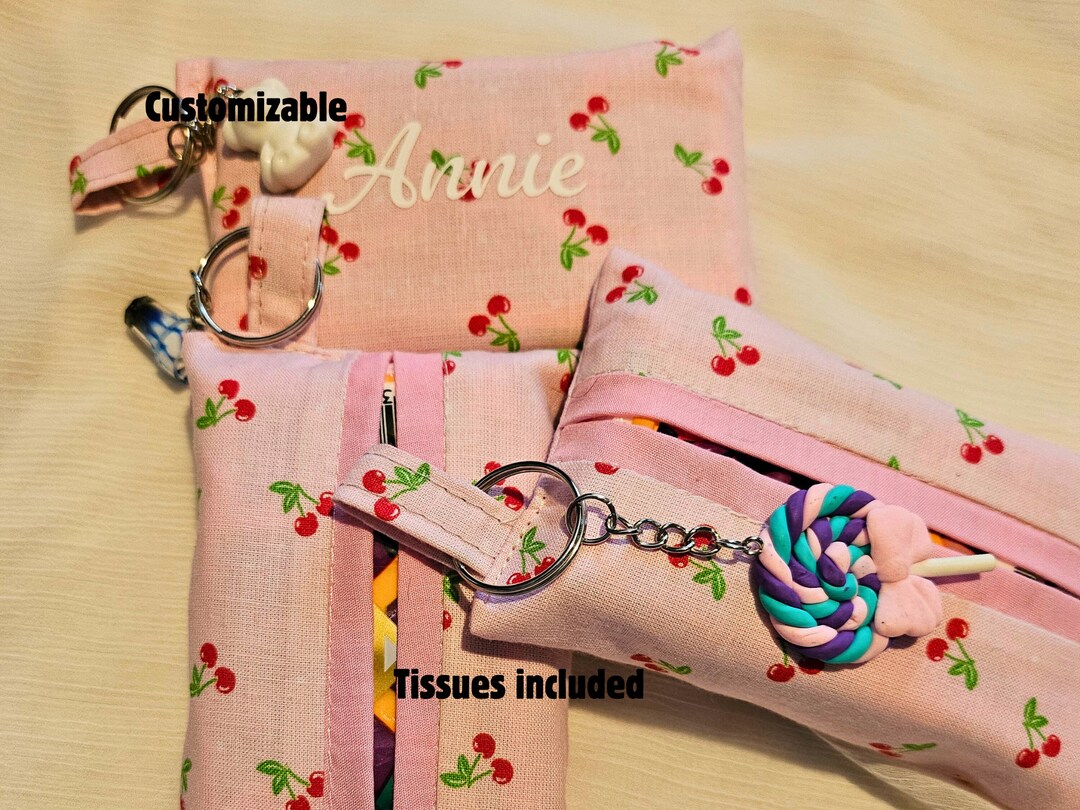 Tissue Holder on Keychain. Cherry Design Outside and Pink Inside. for ...