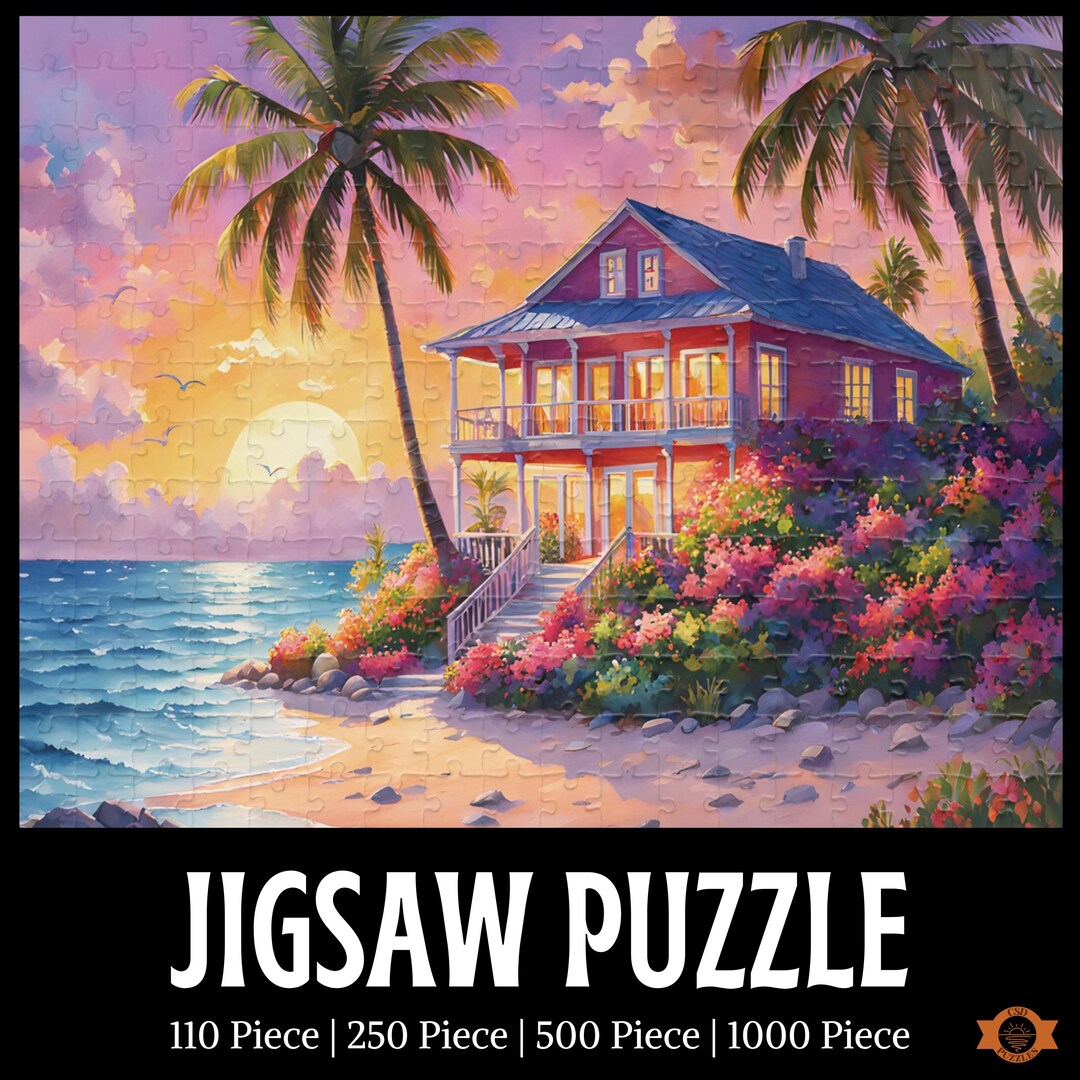 Pink Caribbean Jigsaw Puzzle, Tropical Island Lovers Gift, Coastal ...