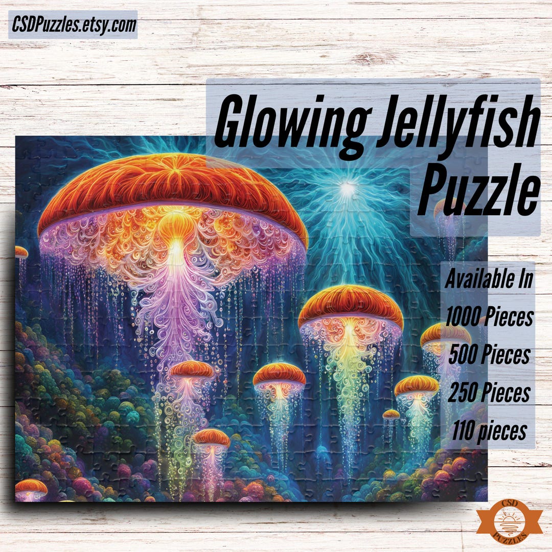 Glowing Jellyfish 1000 Piece Jigsaw Puzzle, Majestic Jellyfish Jigsaw ...