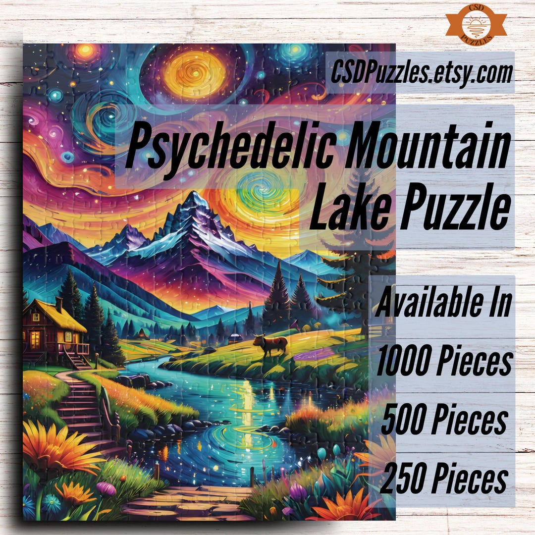 Psychedelic Mountain Lake 1000 Piece Puzzle, Vivid Scenic Jigsaw Puzzle ...