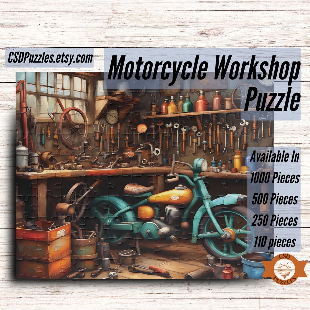Motorcycle Workshop 110 Piece Puzzle, Motorbike Garage Jigsaw Puzzle ...