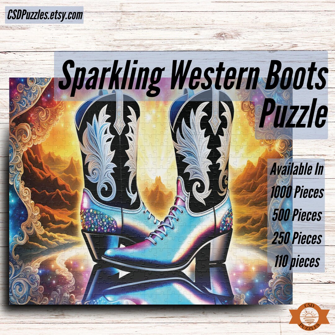Sparkling Western Boots 1000 Piece Jigsaw Puzzle, Gemstone Boots Jigsaw ...