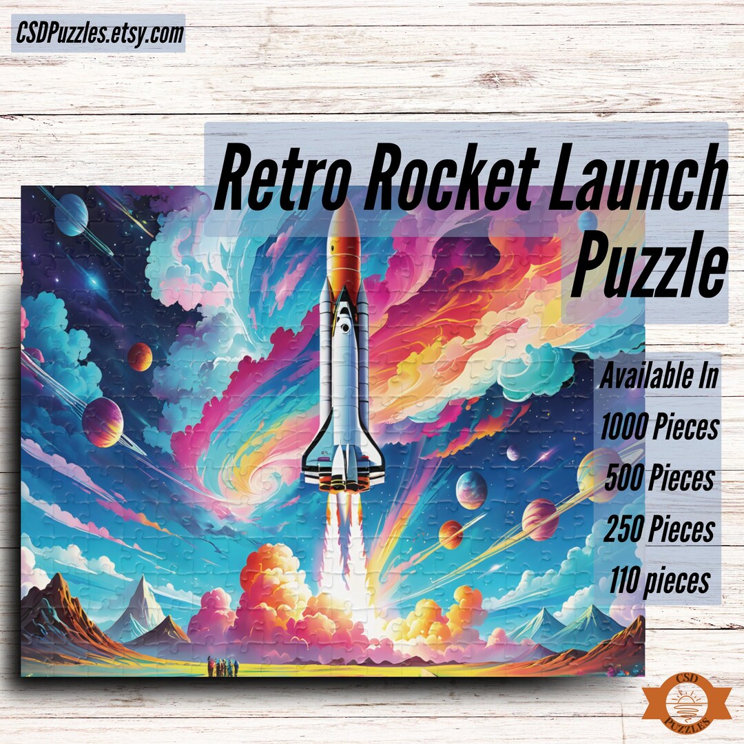 Retro Rocket Launch 500 Piece Jigsaw Puzzle, Colorful Puzzle, Rocket ...