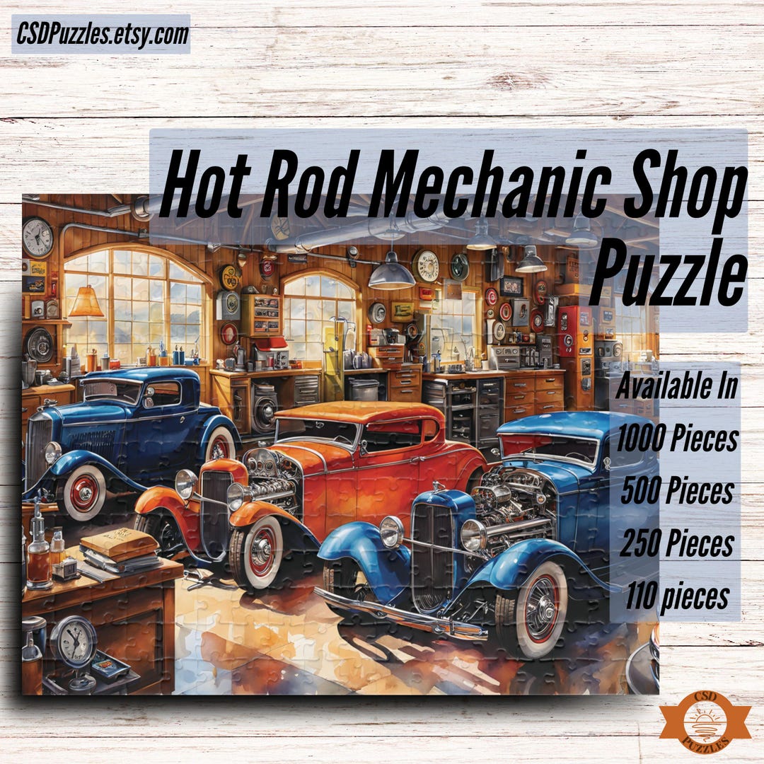 Hot Rod Mechanic Shop 1000 Piece Jigsaw Puzzle, Retro Car Jigsaw Puzzle ...