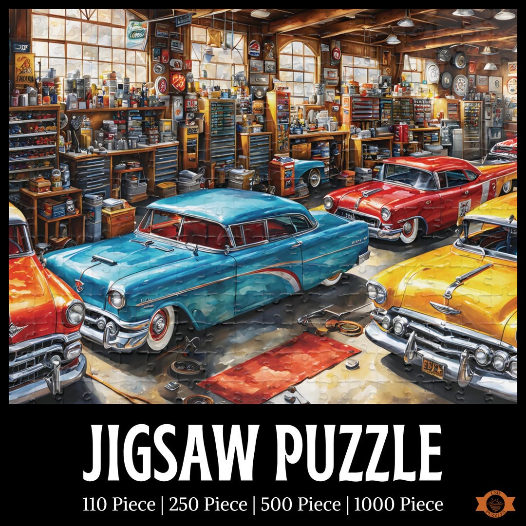 Vintage Mechanic Shop Jigsaw Puzzle, Retro Cars Jigsaw Puzzle, Classic ...