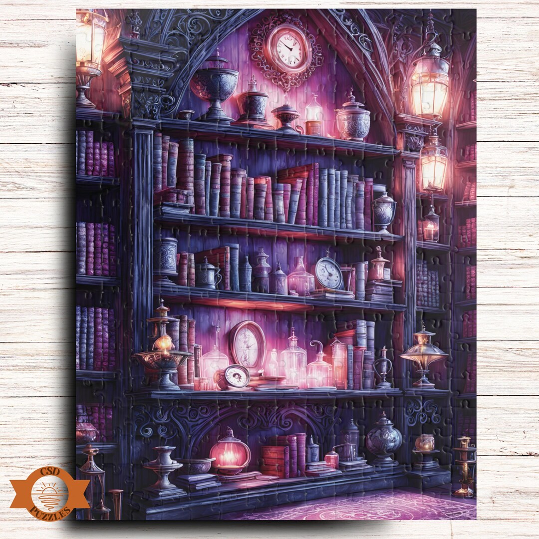 Mystical Bookshelf Jigsaw Puzzle, Magic Lovers Gift, Potions Jigsaw ...