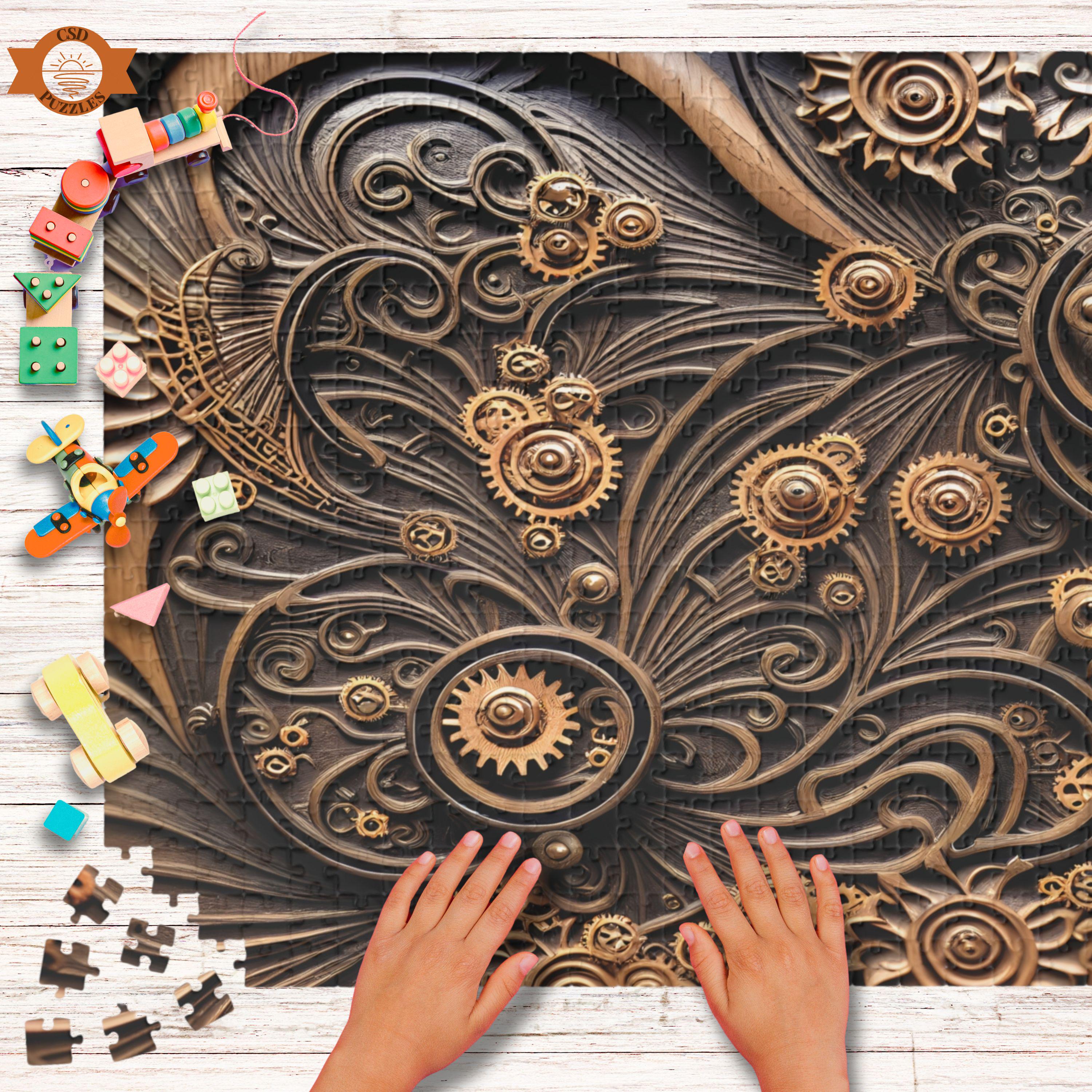 Carved Wood Jigsaw Puzzle Extremely Challenging Spiral and Gears ...