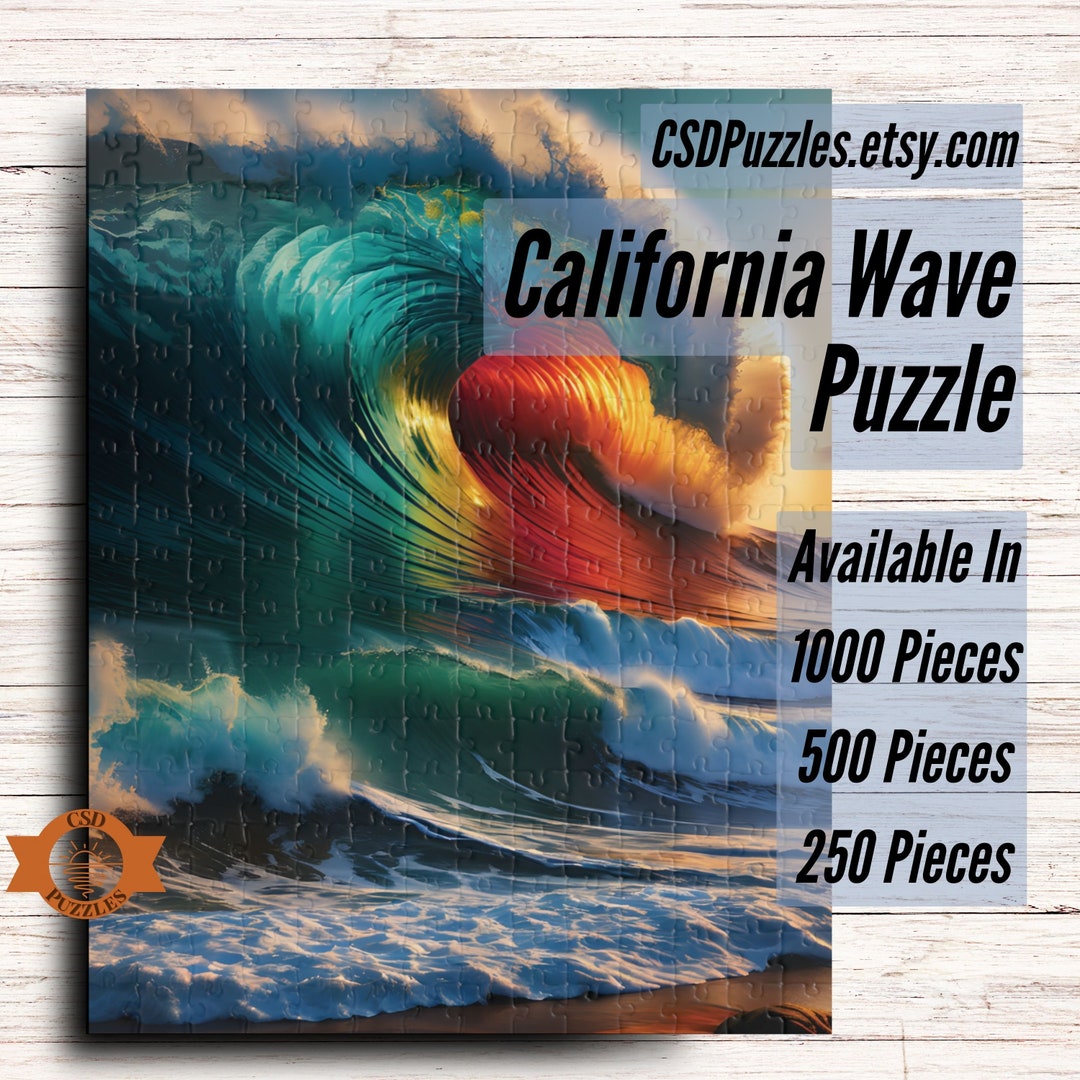 California Wave 1000 Piece Puzzle, Vivid Curl of Ocean Wave Jigsaw ...