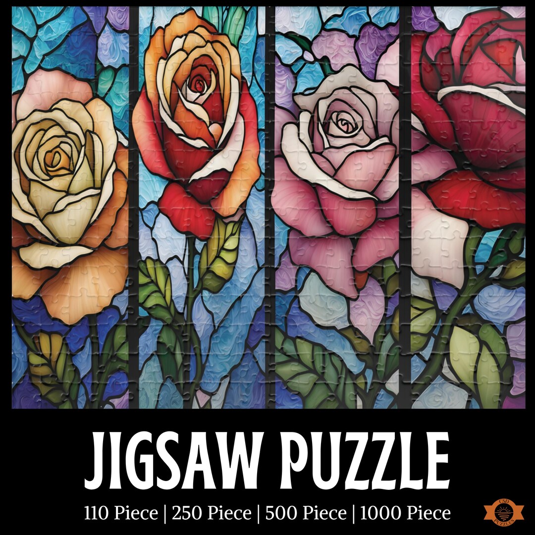 Stained Glass Roses Windowpane Jigsaw Puzzle Colorful Detailed Artistic ...