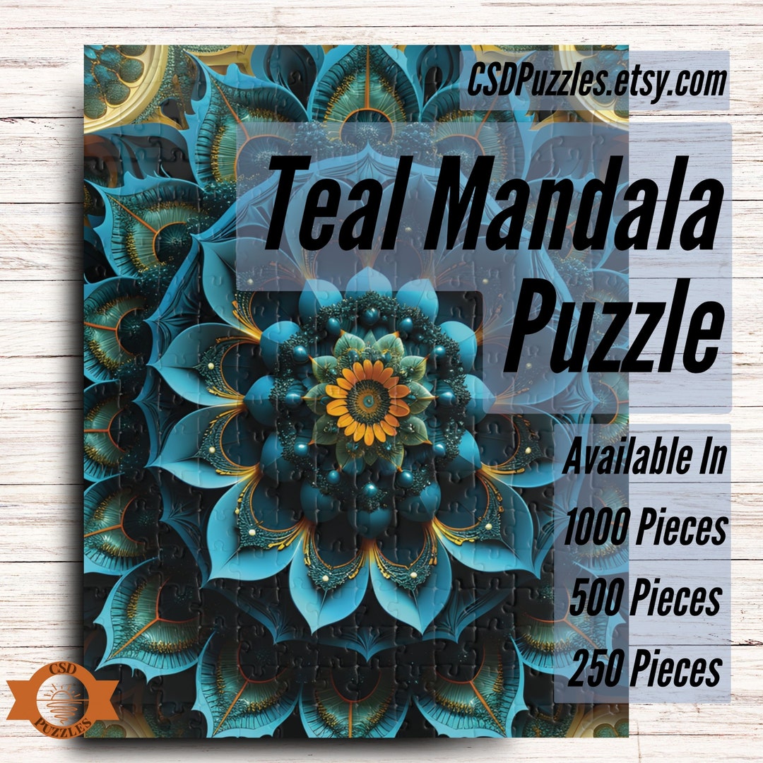 Teal Mandala 1000 Piece Puzzle, Colorful Meditation Design Jigsaw ...