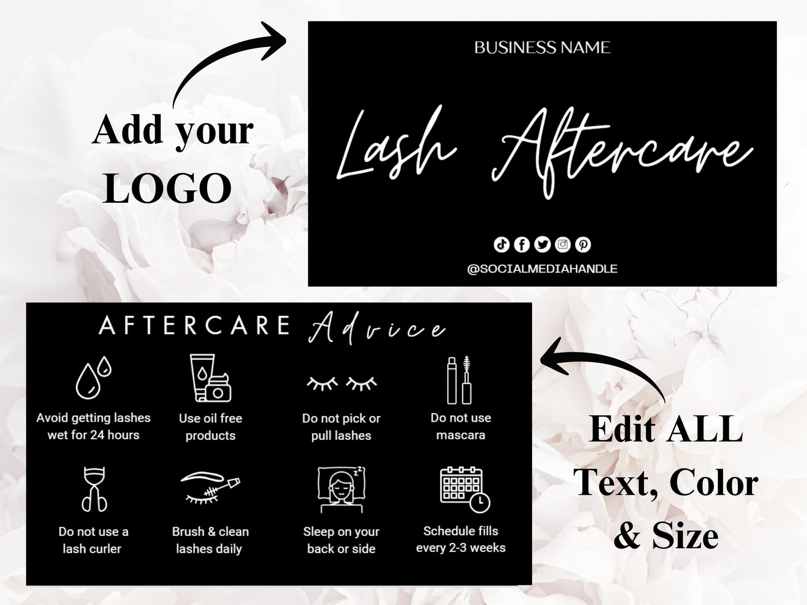 Lash Aftercare Template Editable Lash Extension Business Aftercare Card ...