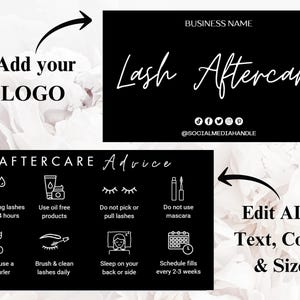 Lash Aftercare Template Editable Lash Extension Business Aftercare Card ...