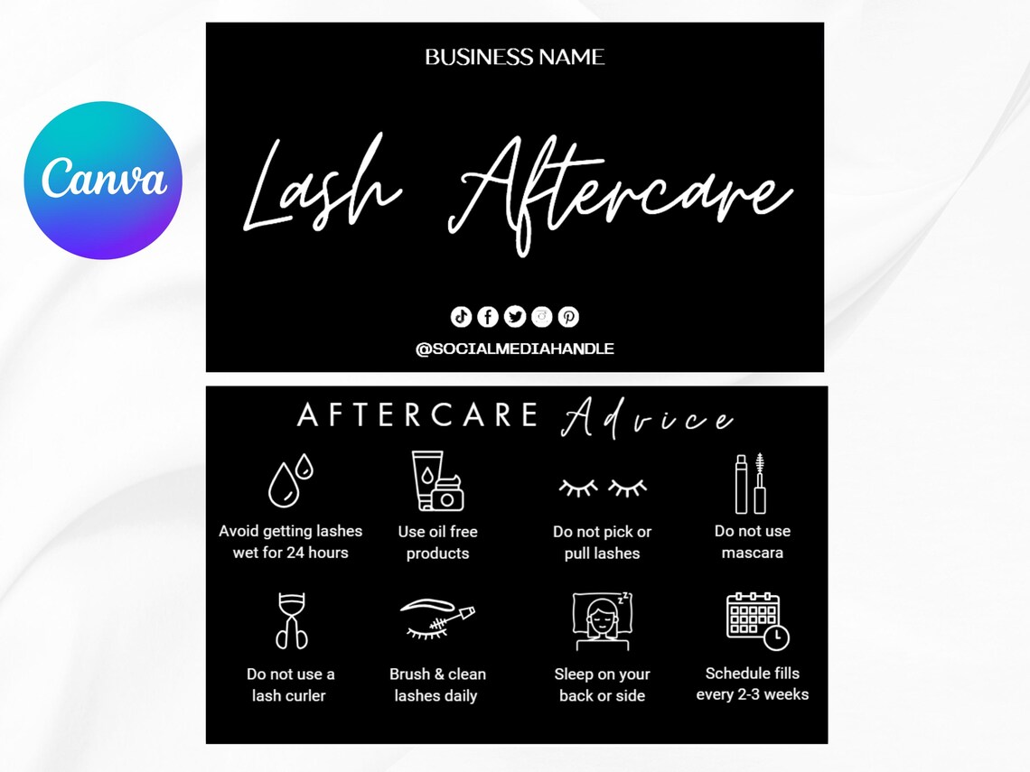 Lash Aftercare Template Editable Lash Extension Business Aftercare Card ...