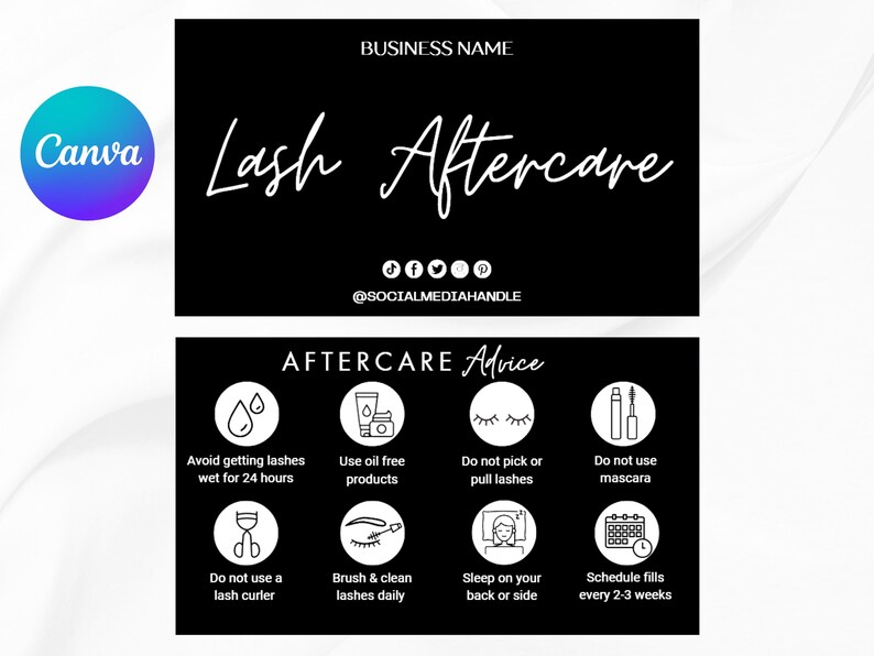 Lash Aftercare Template Editable Lash Extension Business Aftercare Card ...