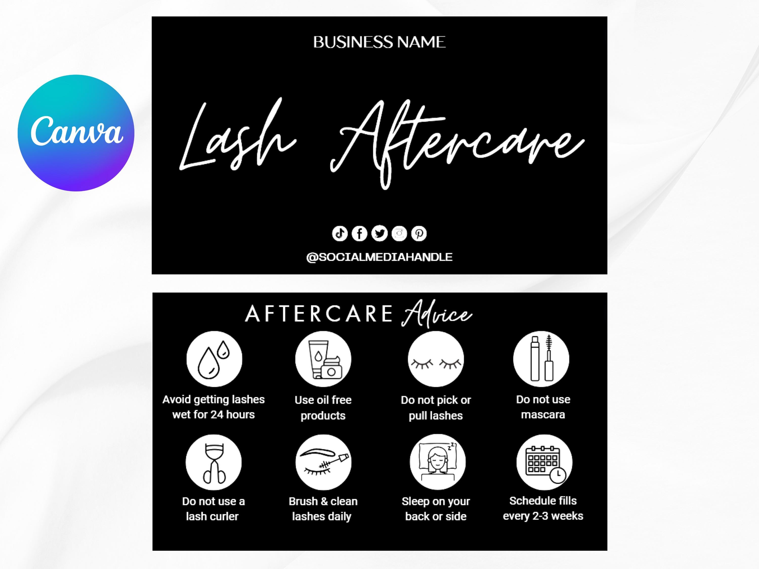 Lash Aftercare Template Editable Lash Extension Business Aftercare Card ...