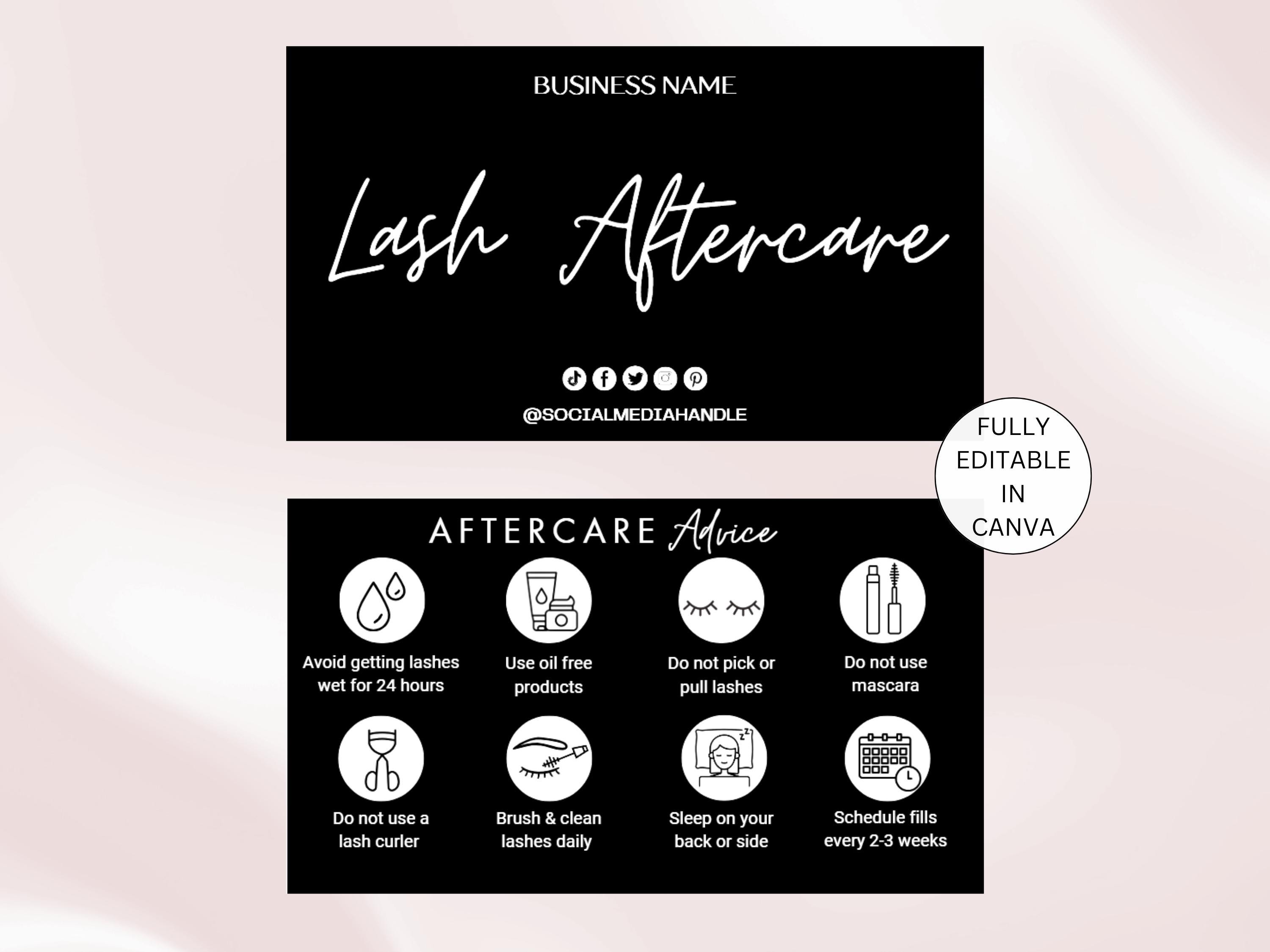 Lash Aftercare Template Editable Lash Extension Business Aftercare Card ...
