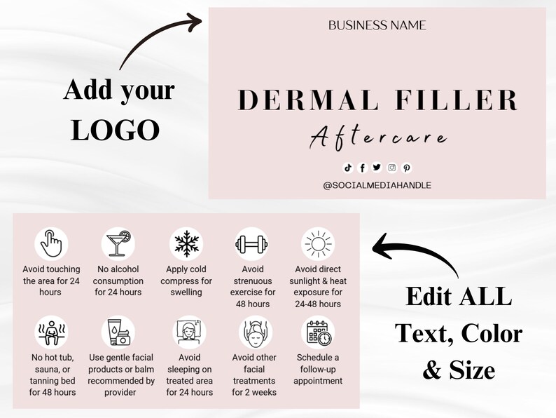 Dermal Filler Aftercare Card Template Design, Filler Post Care ...